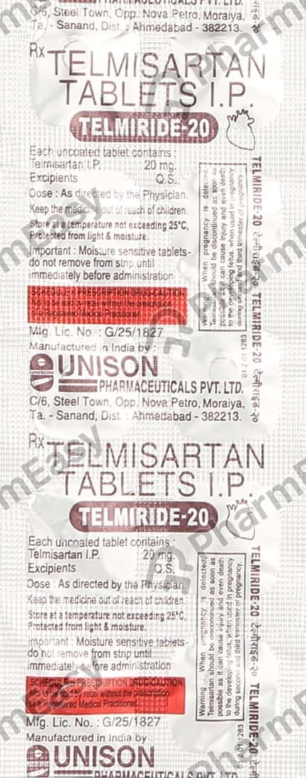 Telmiride 20 MG Tablet (10): Uses, Side Effects, Price & Dosage | PharmEasy