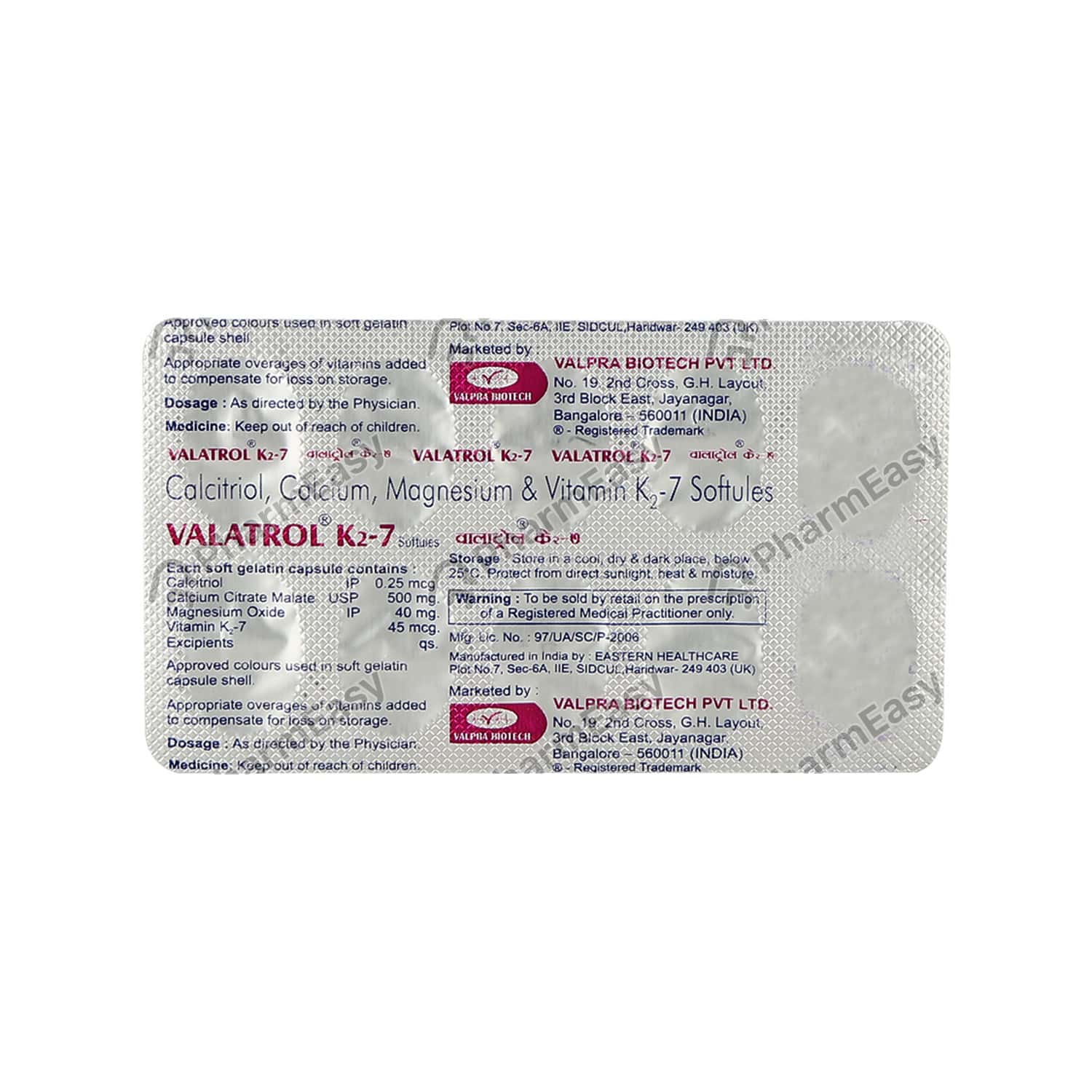 Buy Valatrol K2 7 Strip Of 10 Capsules Online at Flat 18% OFF* | PharmEasy