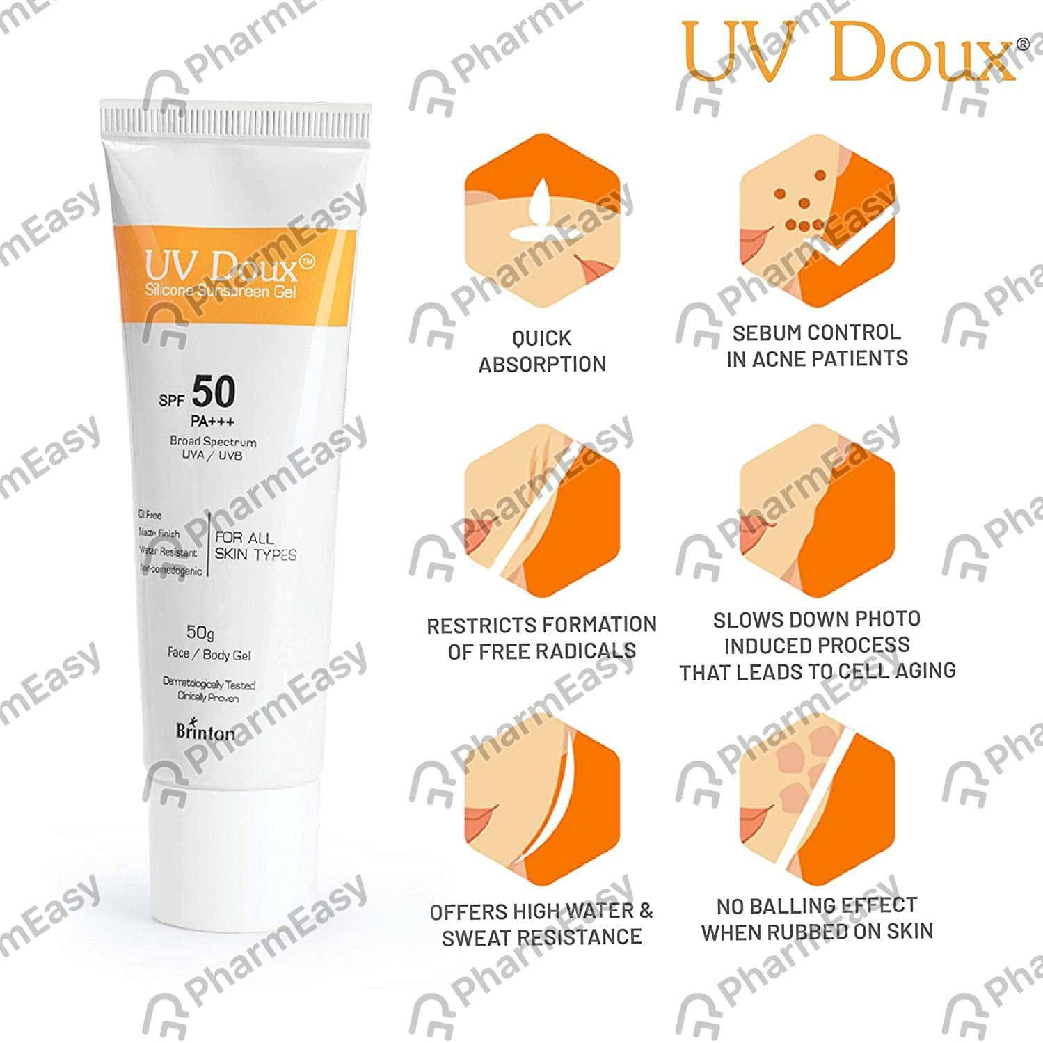 Buy UV DOUX SPF 50 TUBE OF 50GM SUNSCREEN GEL Online & Get Upto 60% OFF at PharmEasy