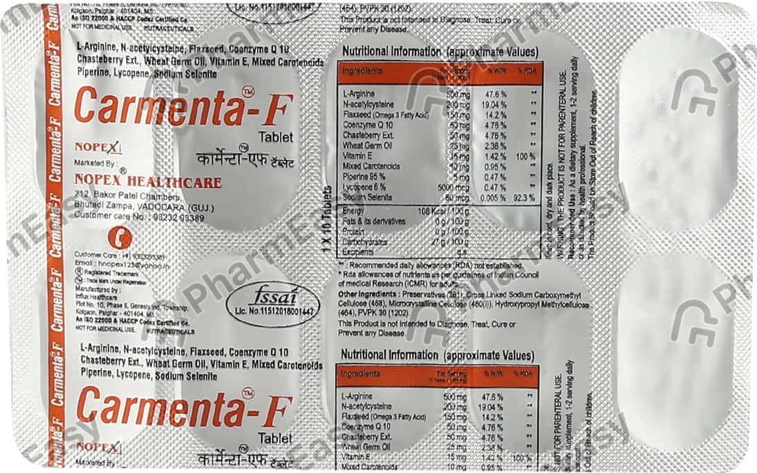 Buy Carmenta F Strip Of 10 Tablets Online at Flat 15% OFF | PharmEasy