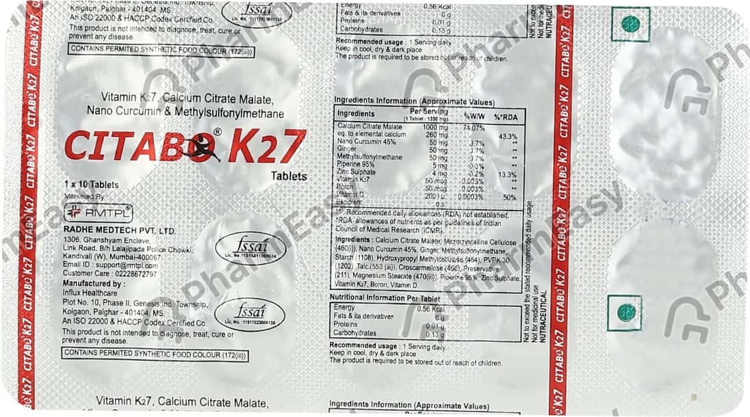 Buy Citabo K2 7 Strip Of 10 Tablets Online at Flat 15% OFF | PharmEasy
