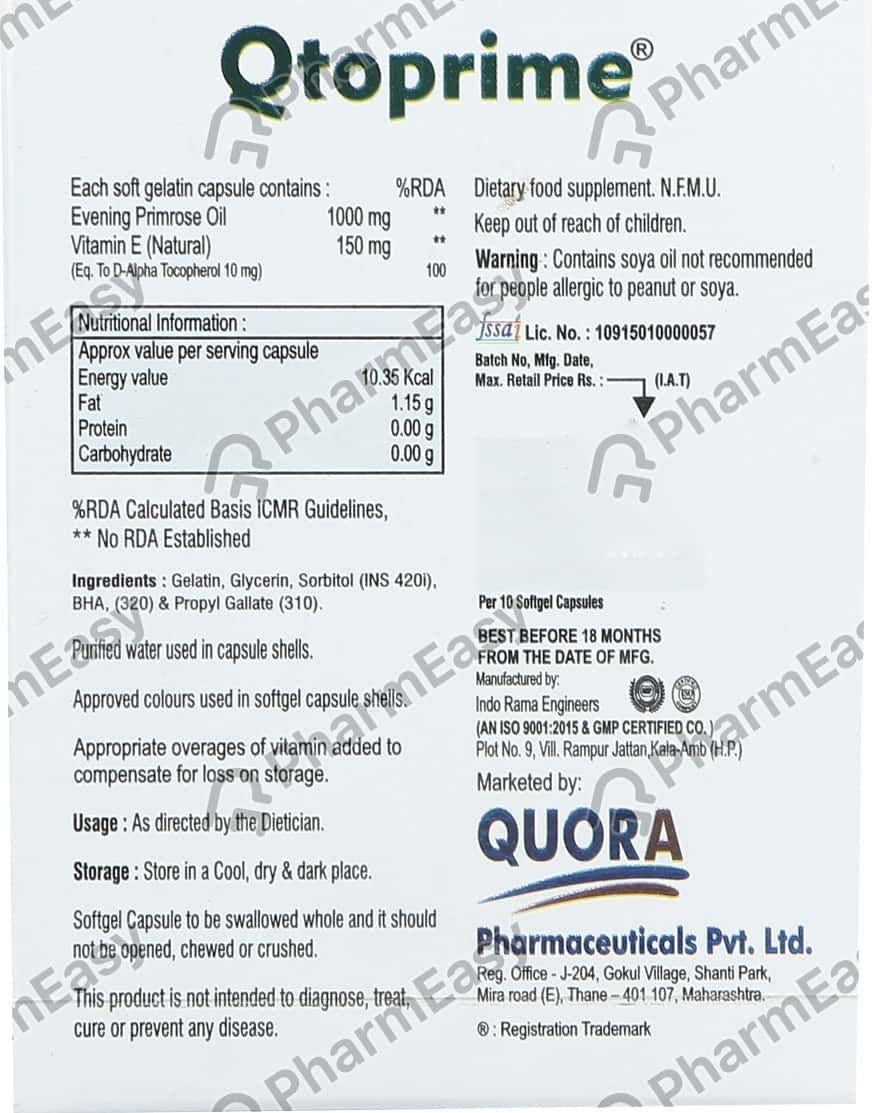 Buy Qtoprime Strip Of 10 Capsules Online at Flat 15% OFF | PharmEasy