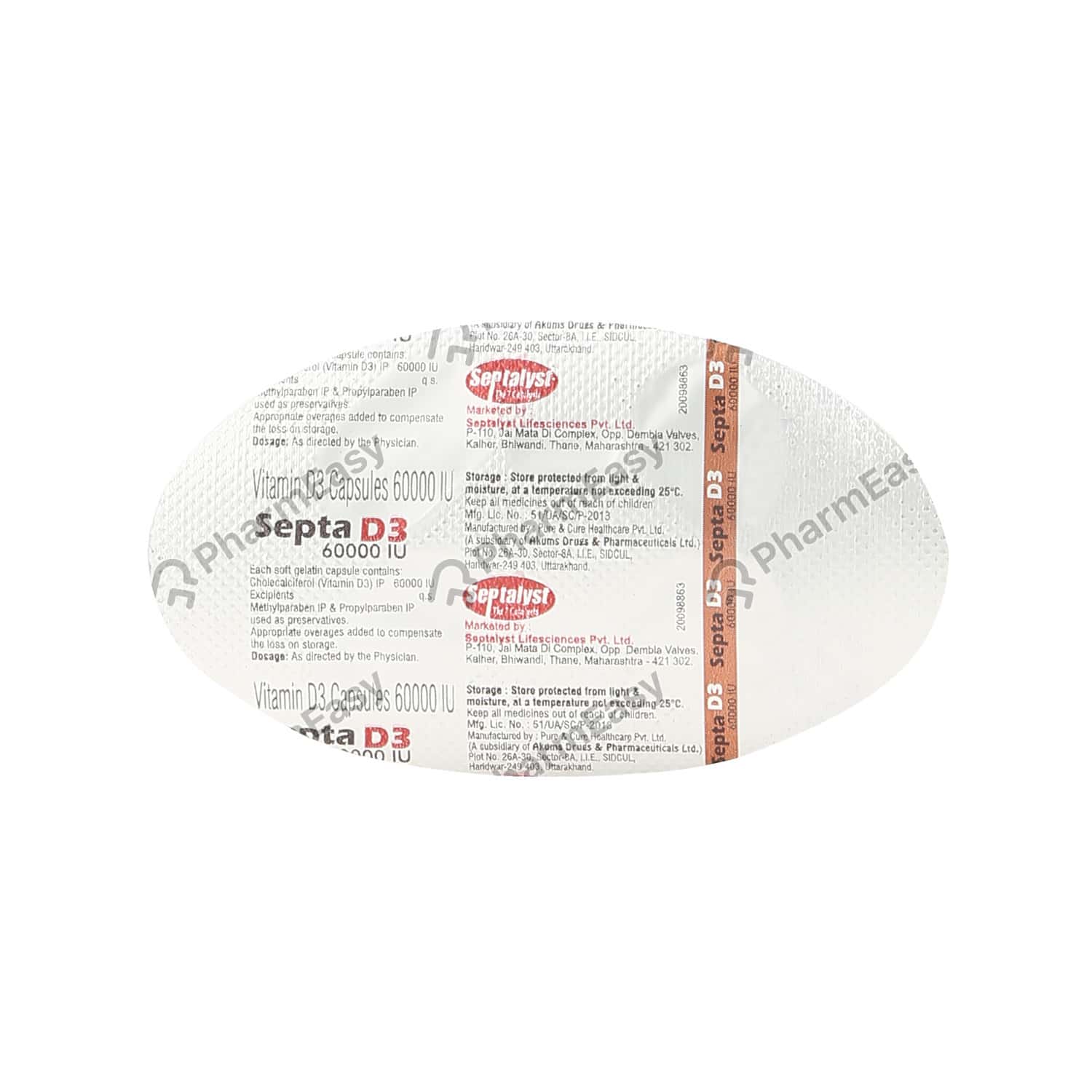 Septa D3 60000 IU Capsule (4) - Uses, Side Effects, Dosage, Composition ...