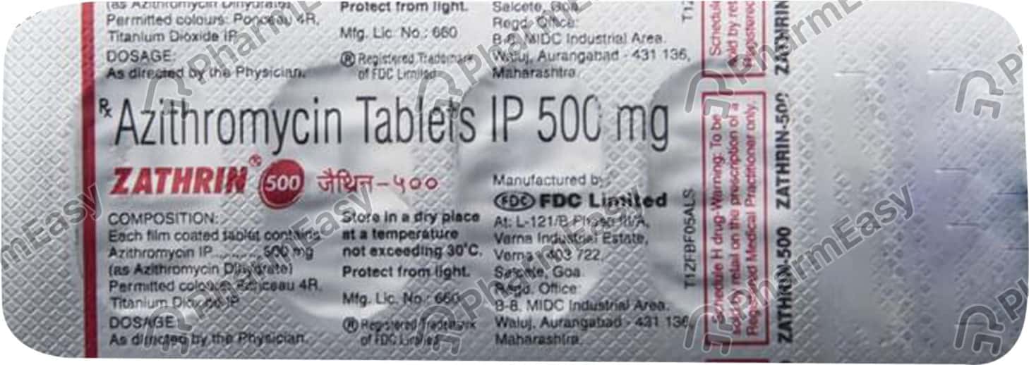 Zathrin 500 MG Tablet (5): Uses, Side Effects, Price & Dosage | PharmEasy