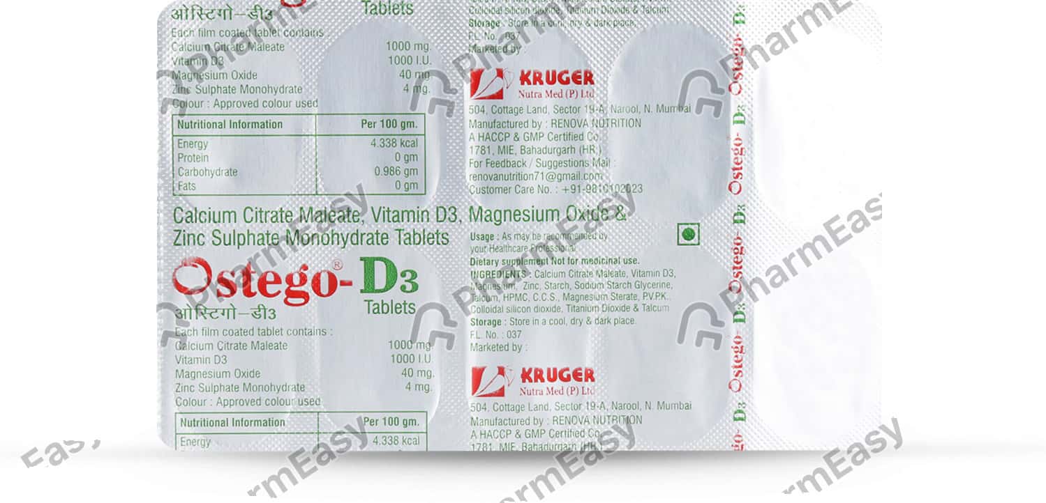 Ostego D3 Strip Of 10 Tablets: Uses, Side Effects, Price & Dosage ...
