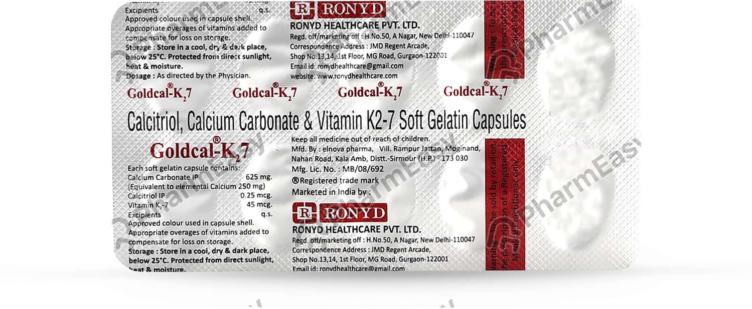 Goldcal K2 7 Strip Of 10 Capsules: Uses, Side Effects, Price & Dosage ...