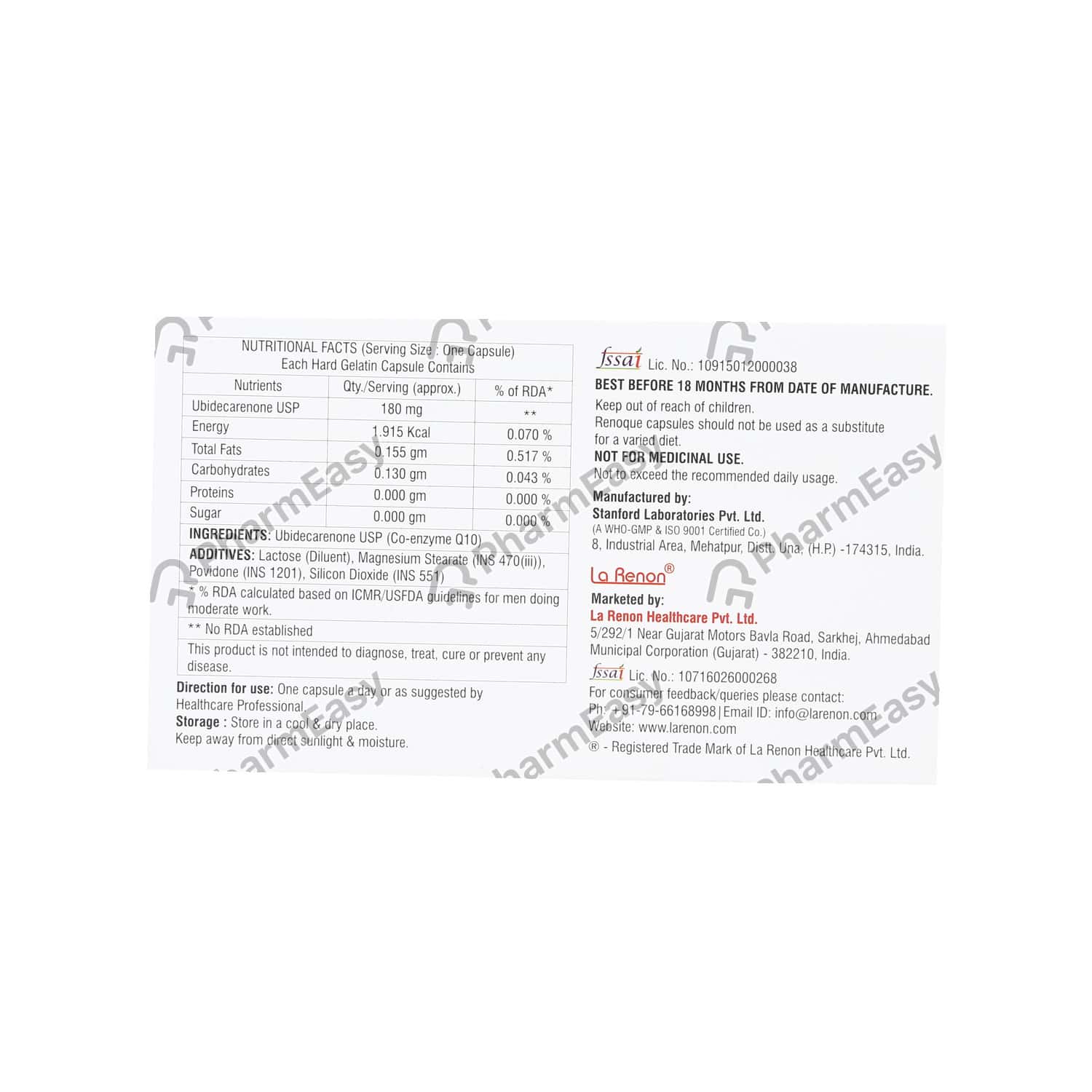 Buy Renoque 180 MG Capsule (10) Online at Flat 18% OFF* | PharmEasy