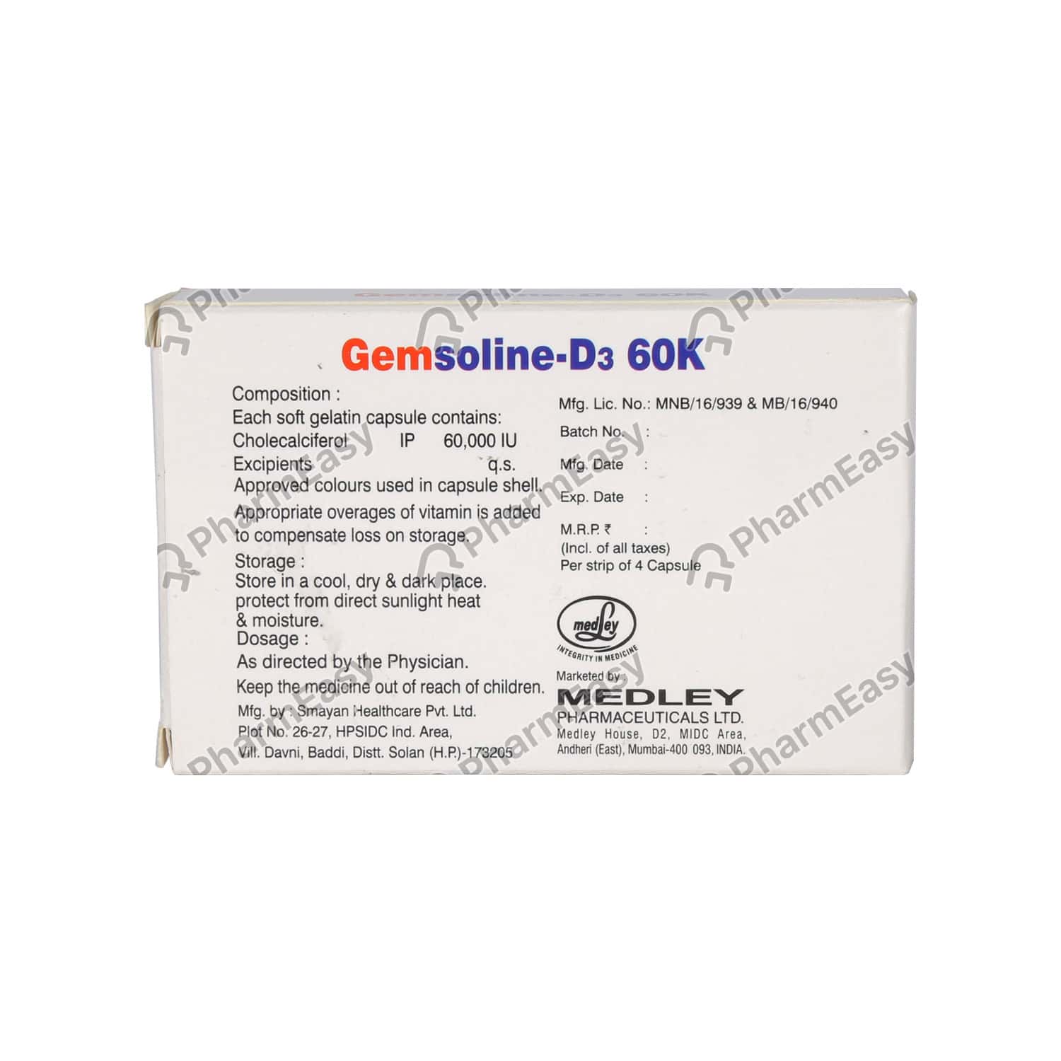Gemsoline D3 60000 IU Capsule (4) - Uses, Side Effects, Dosage ...