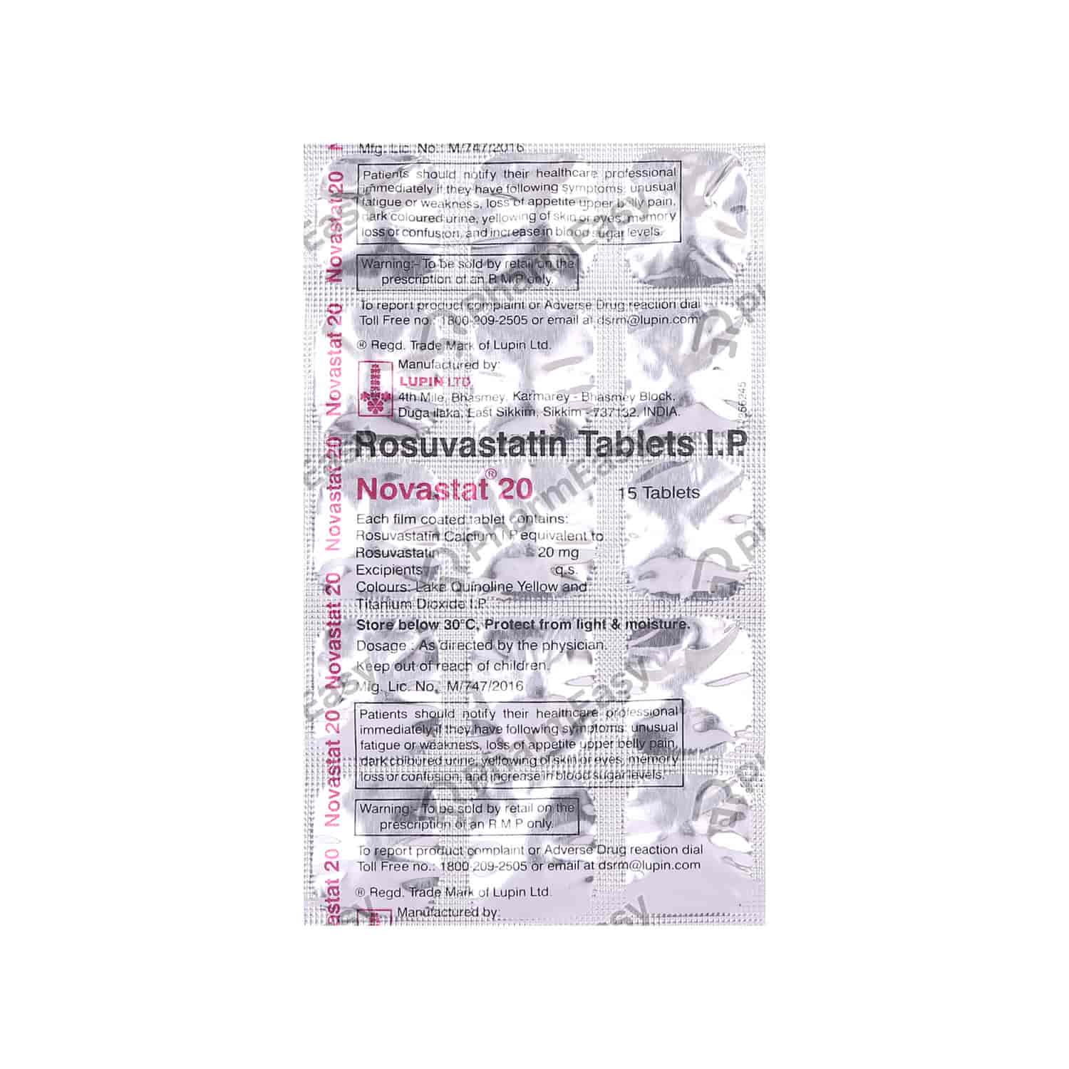 Novastat 20mg Tab 15'S - Uses, Side Effects, Dosage, Composition ...