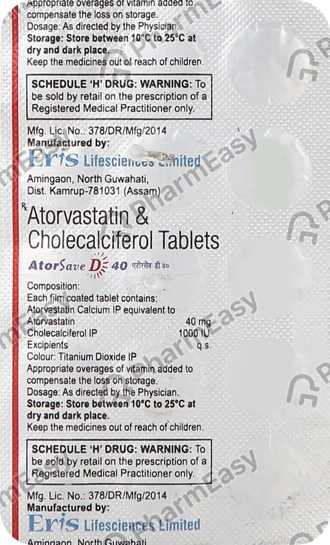 Atorsave D 40mg Strip Of 15 Tablets: Uses, Side Effects, Price & Dosage ...