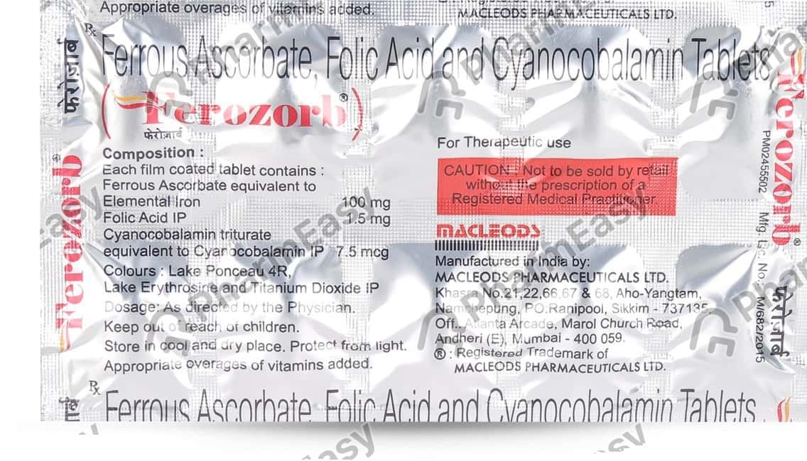 Ferozorb Strip Of 10 Tablets: Uses, Side Effects, Price & Dosage ...