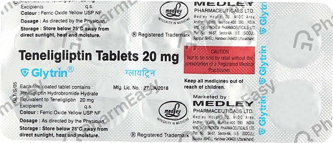 Glytrin 20 MG Tablet (10): Uses, Side Effects, Price & Dosage | PharmEasy