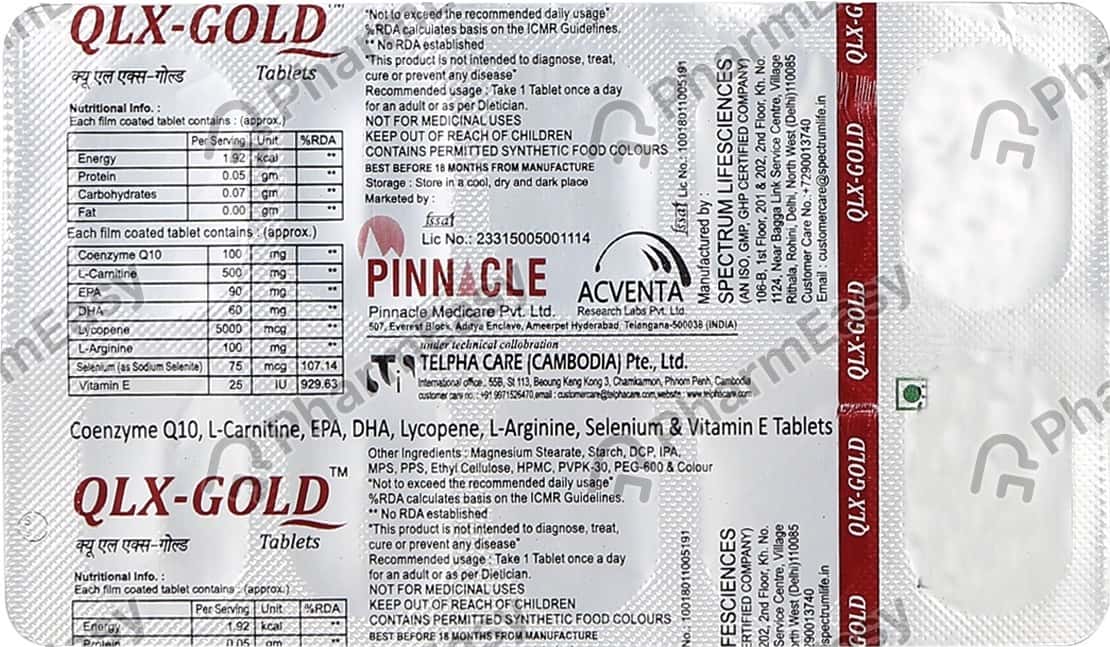 Buy Qlx Gold Strip Of 10 Tablets Online at Flat 15% OFF | PharmEasy