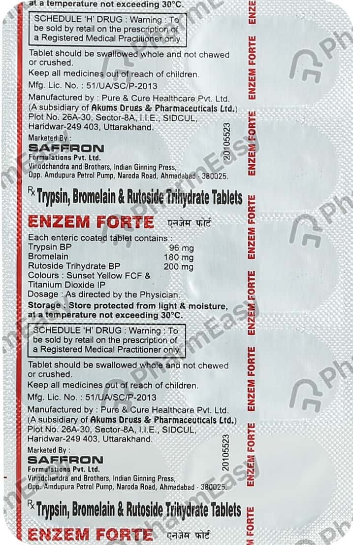 Enzem Forte Strip Of 10 Tablets: Uses, Side Effects, Price & Dosage ...