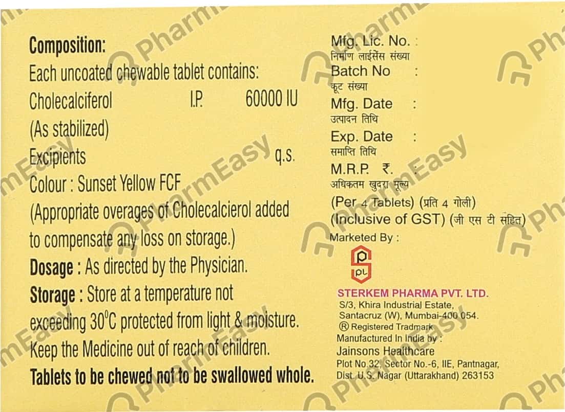 D3 Bon 60000 IU Chewable Tablet (4): Uses, Side Effects, Price & Dosage ...