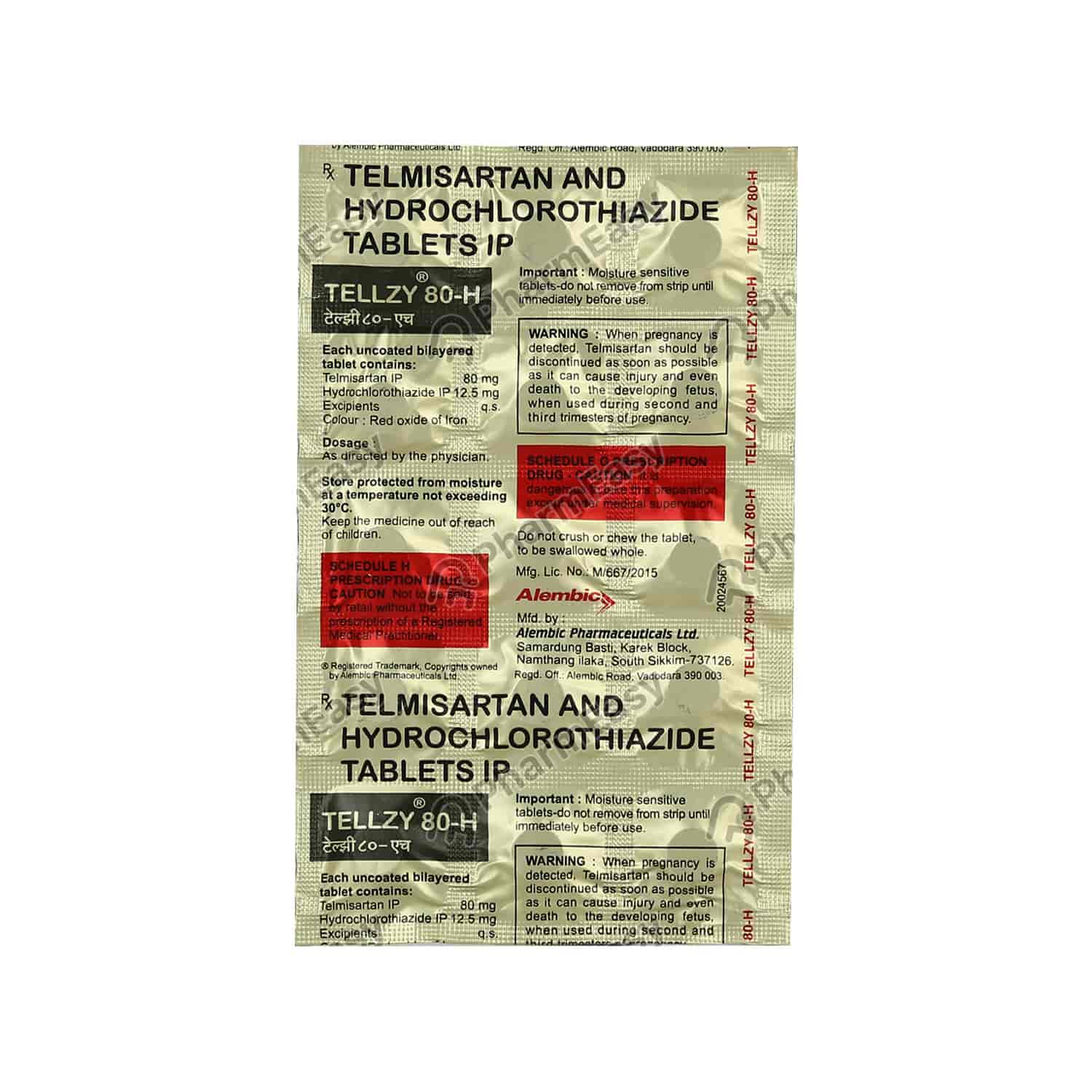 Tellzy H 80mg Tab 15'S - Uses, Side Effects, Dosage, Composition ...