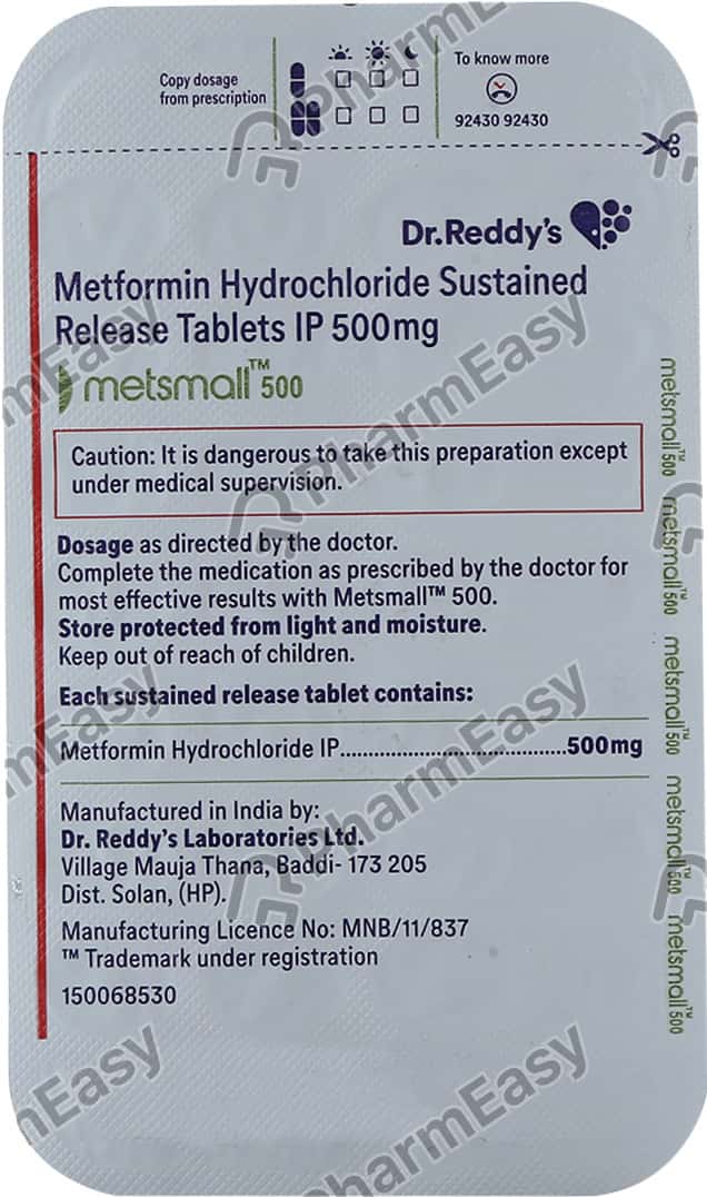 Metsmall 500 MG Tablet (28): Uses, Side Effects, Price & Dosage | PharmEasy