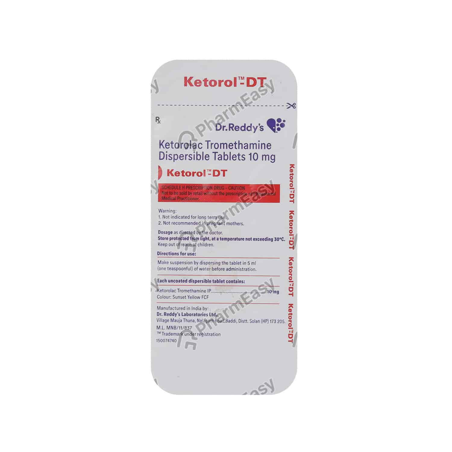 Buy Ketorol Dt 10mg Strip Of 15 Tablets Online at flat 15% off | PharmEasy