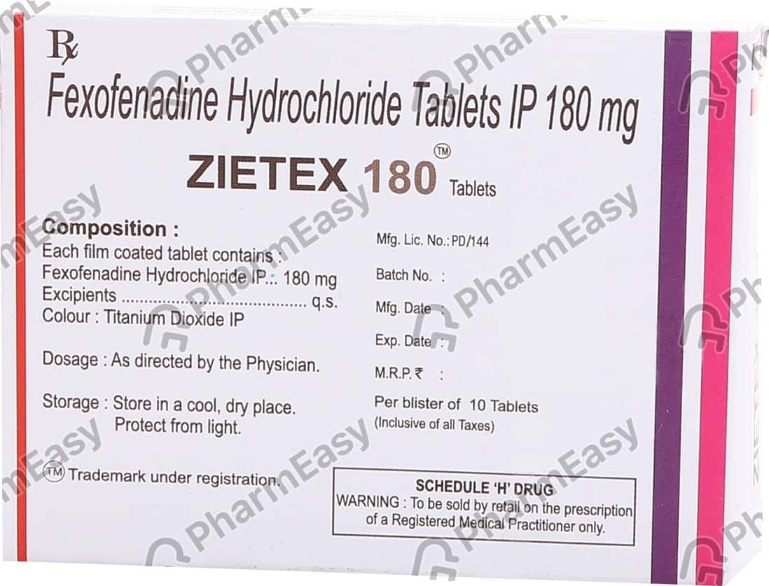 Zietex 180 MG Tablet (10): Uses, Side Effects, Price & Dosage | PharmEasy