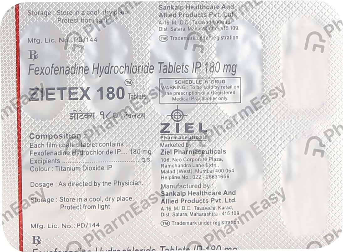 Zietex 180 MG Tablet (10): Uses, Side Effects, Price & Dosage | PharmEasy