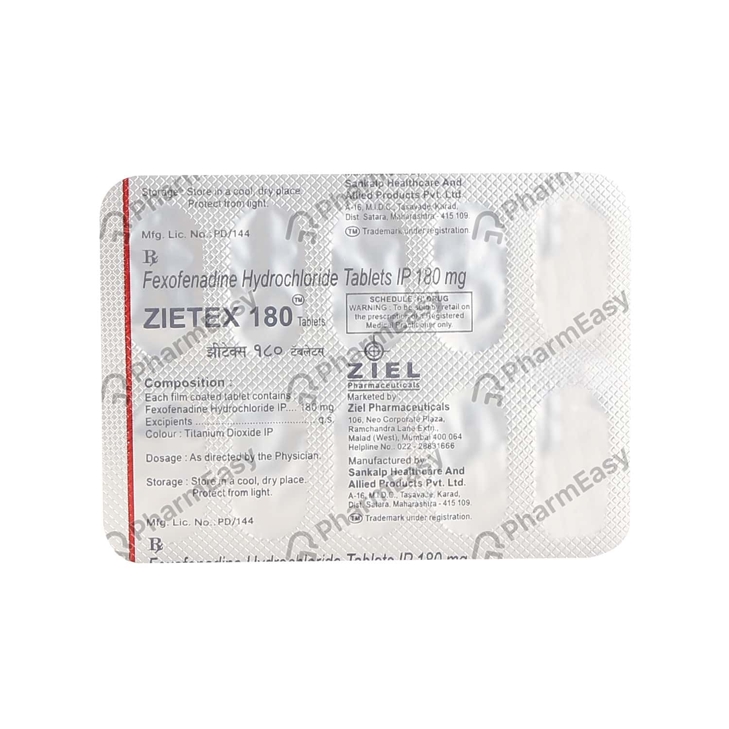 Zietex 180 MG Tablet (10) - Uses, Side Effects, Dosage, Composition ...