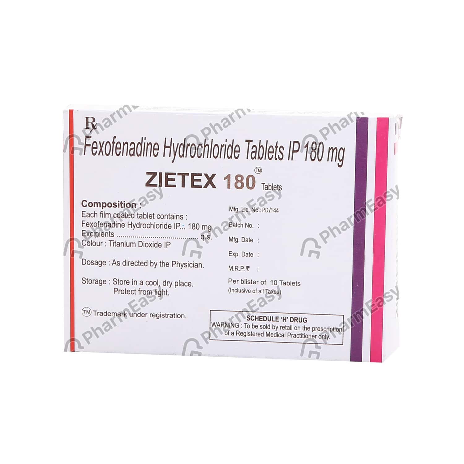 Zietex 180 MG Tablet (10) - Uses, Side Effects, Dosage, Composition ...
