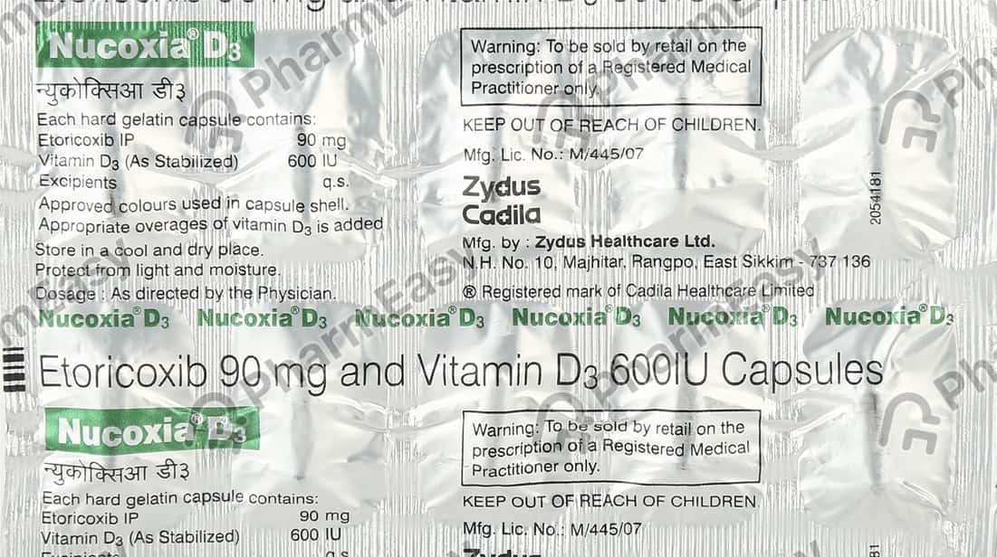 Nucoxia D3 90 MG Capsule (10): Uses, Side Effects, Price & Dosage ...