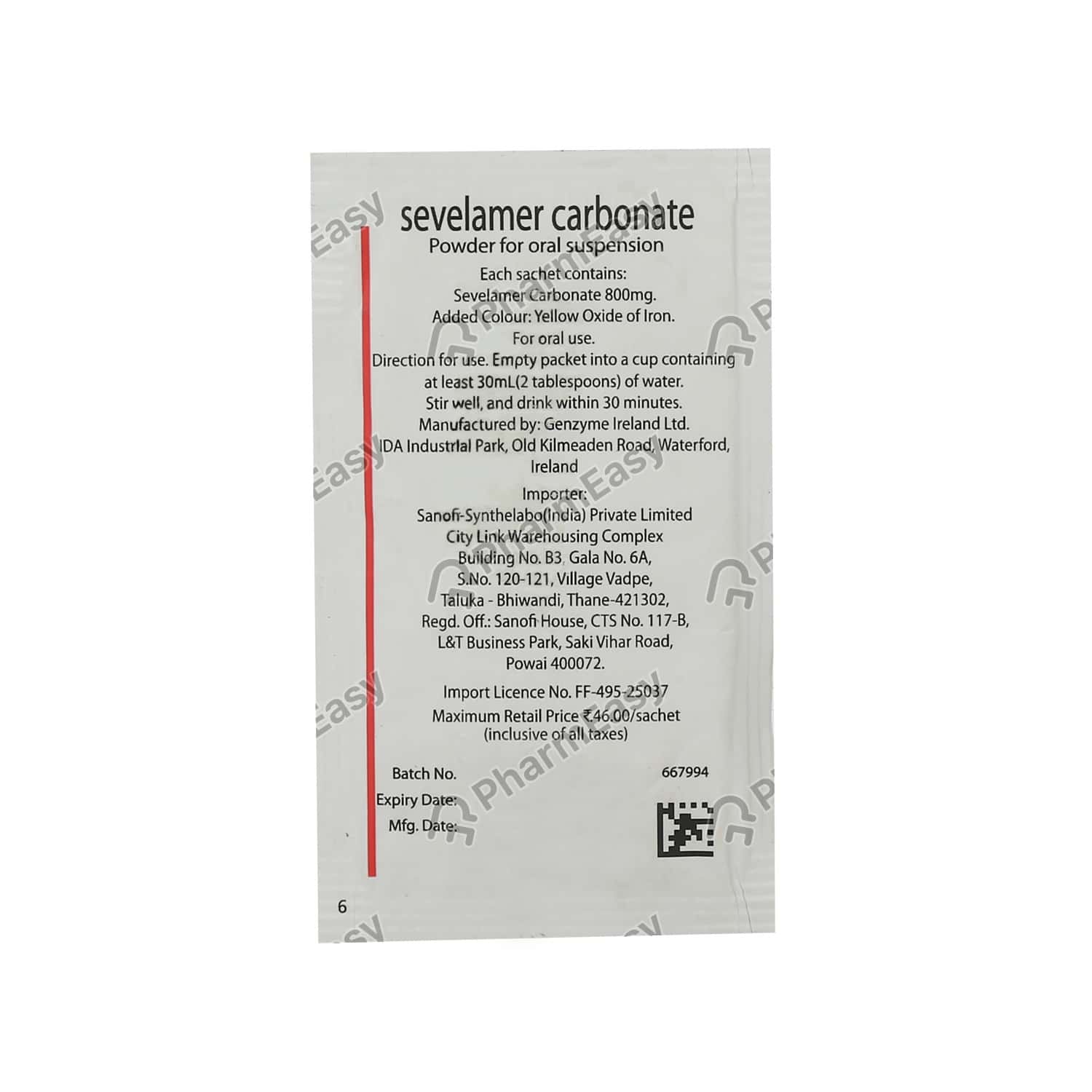 Buy Renvela 800 MG Oral Powder (1) Online at Flat 18% OFF* | PharmEasy