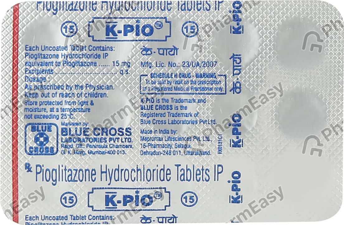 K Pio 15 MG Tablet (15): Uses, Side Effects, Price & Dosage | PharmEasy