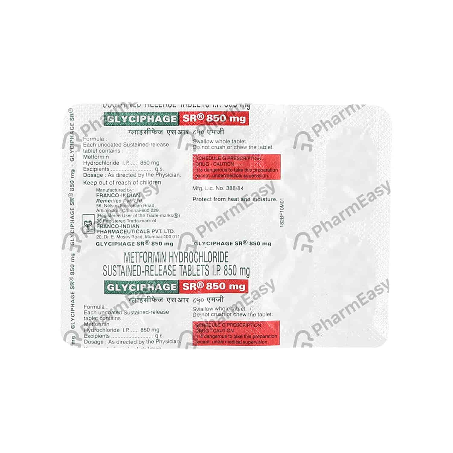 Glyciphage Sr 850mg Tab 10'S - Uses, Side Effects, Dosage, Composition ...