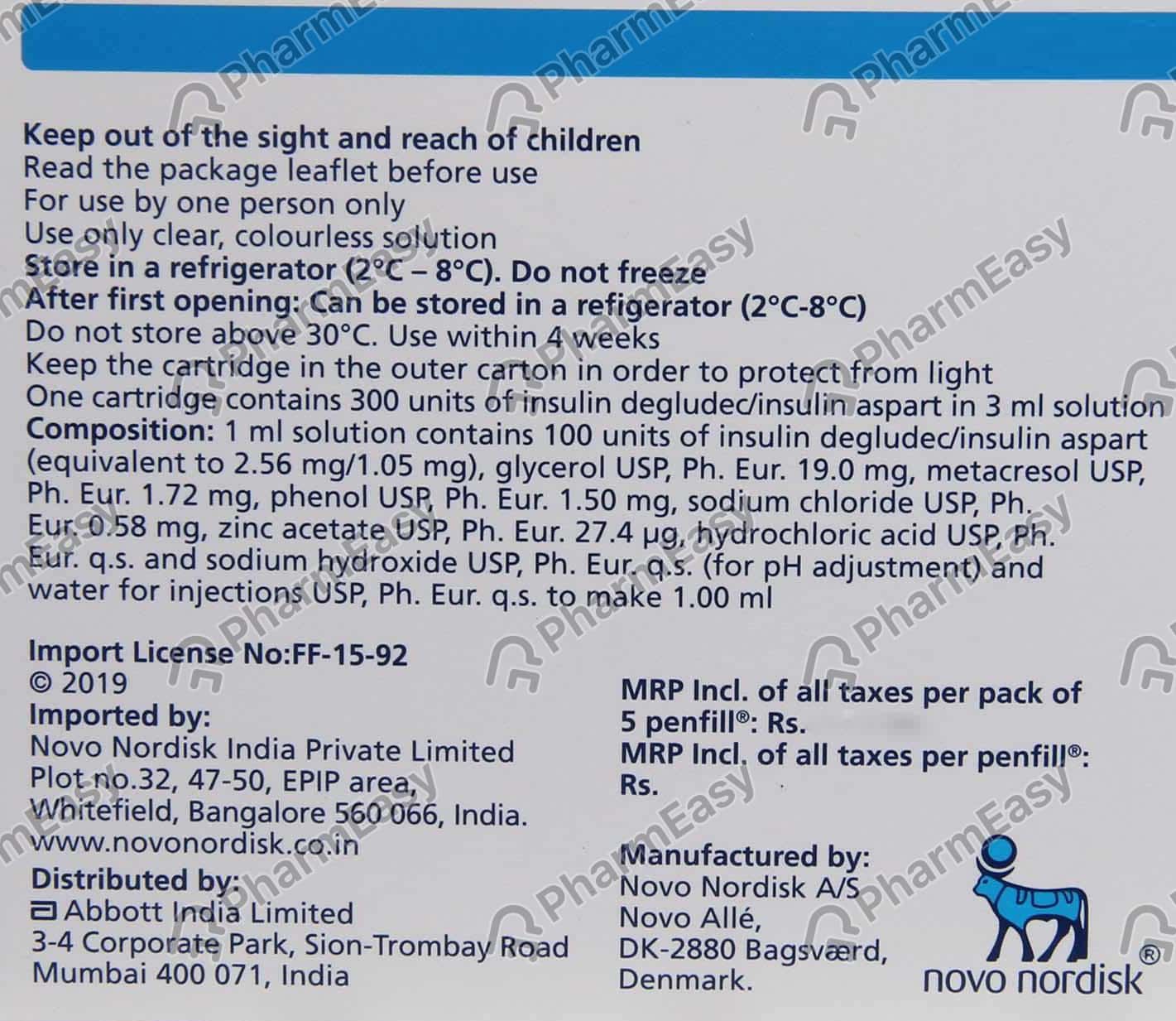 Ryzodeg Penfill 100iu Cartridge Of 3ml Solution For Injection: Uses ...
