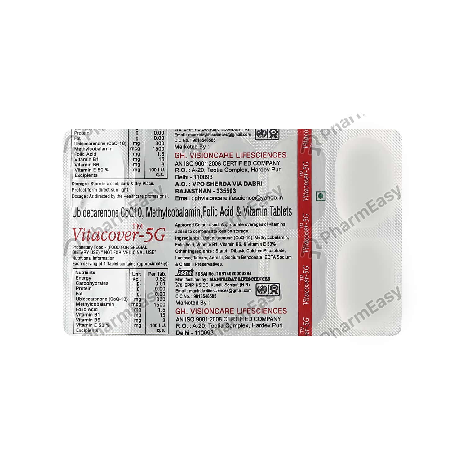 Buy Vitacover 5g Strip Of 10 Tablets Online at Flat 18% OFF* | PharmEasy