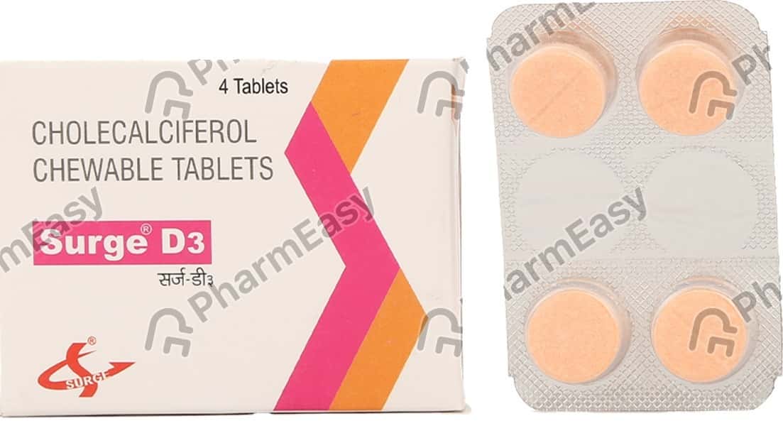 Surge D3 60000 IU Chewable Tablet (4): Uses, Side Effects, Price ...
