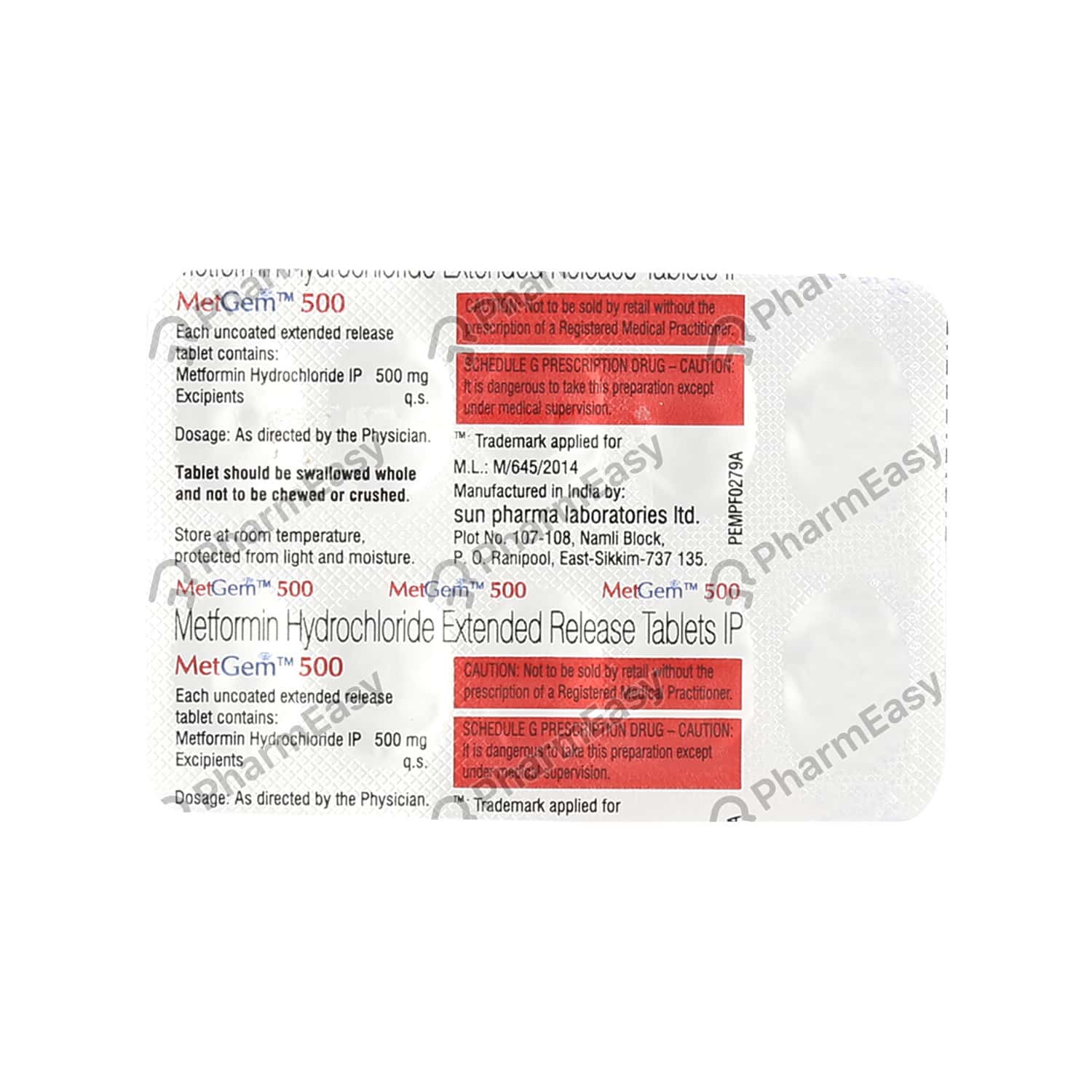 Metgem 500 MG Tablet (10) - Uses, Side Effects, Dosage, Composition ...