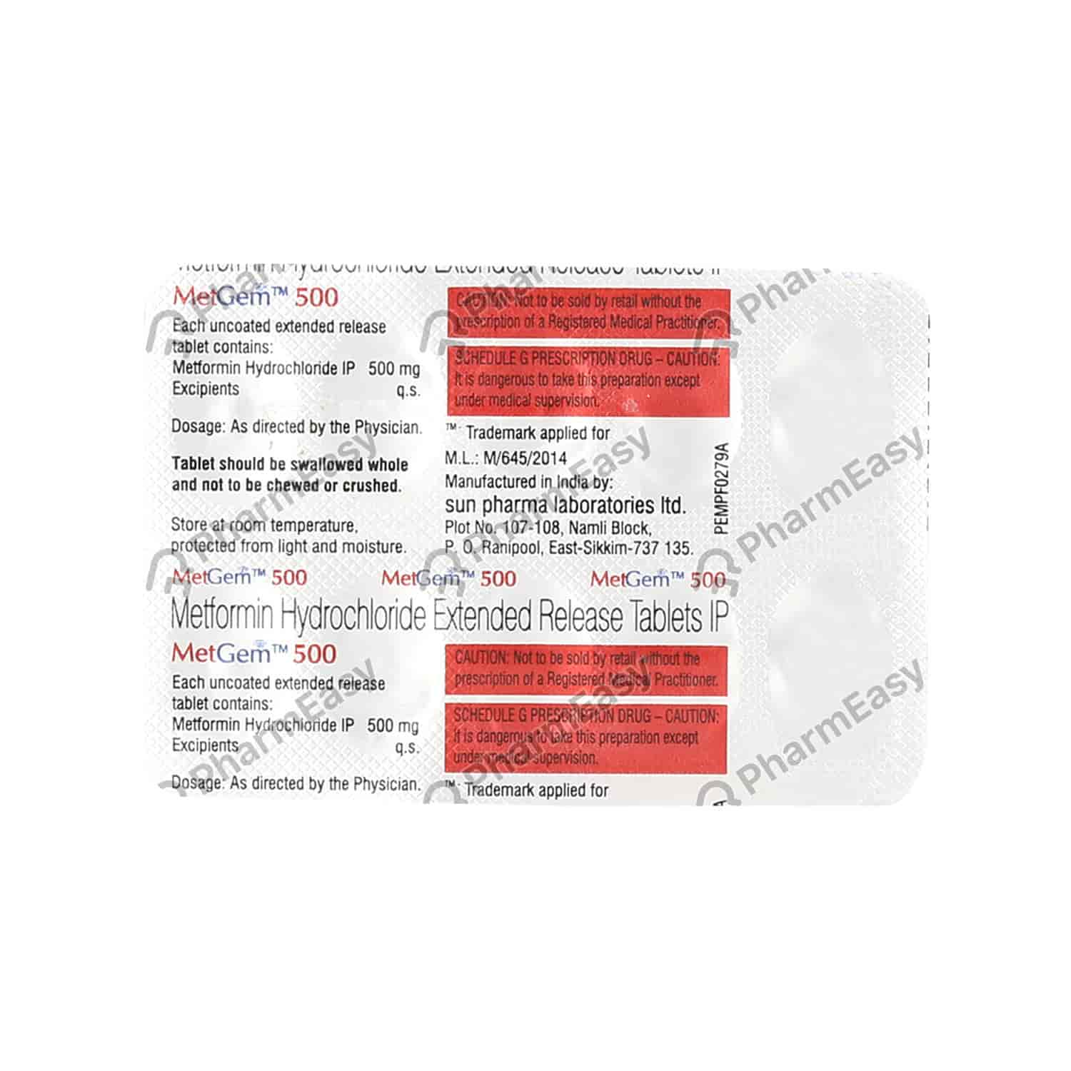 Metgem 500mg Tab 10'S - Uses, Side Effects, Dosage, Composition & Price ...