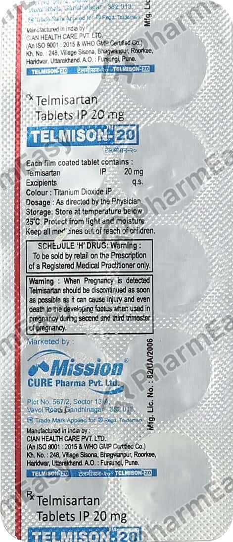 Telmison 20 MG Tablet (10): Uses, Side Effects, Price & Dosage | PharmEasy