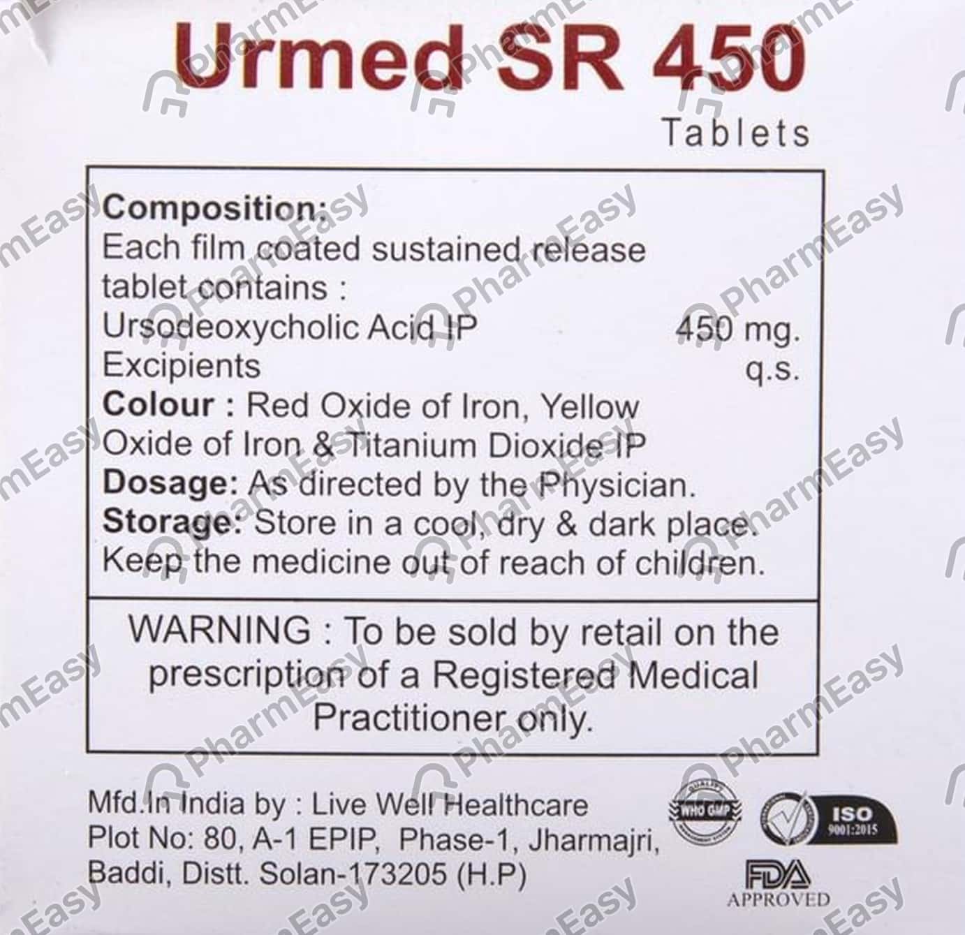 Urmed Sr 450 MG Tablet (10): Uses, Side Effects, Price & Dosage | PharmEasy