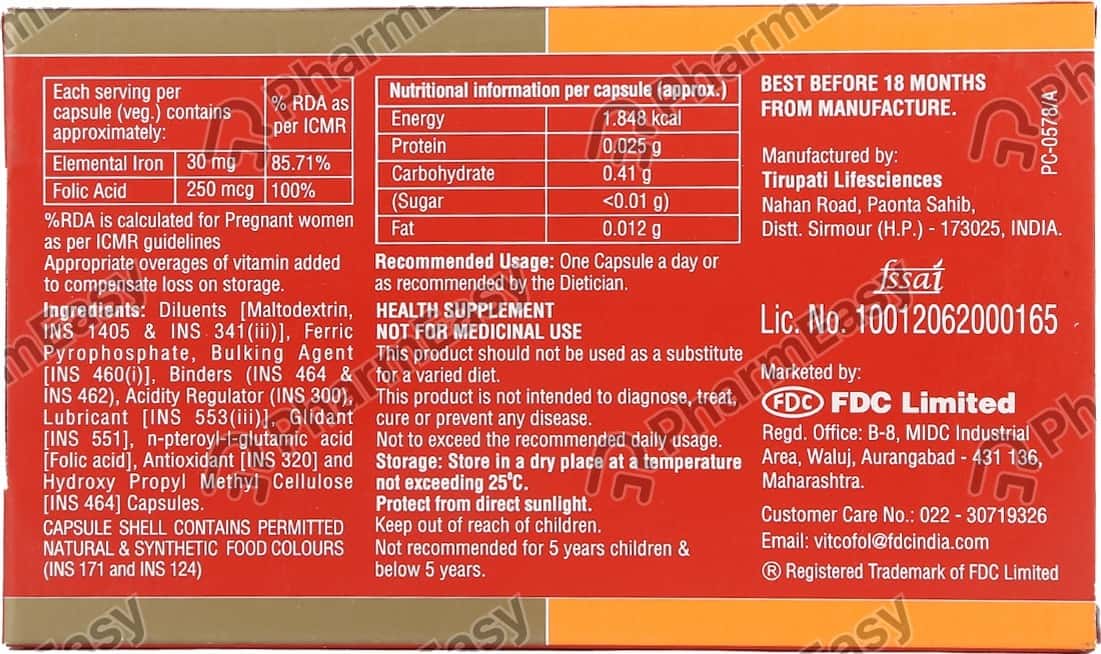 Vitcofol Hb Strip Of 10 Capsules: Uses, Side Effects, Price & Dosage ...