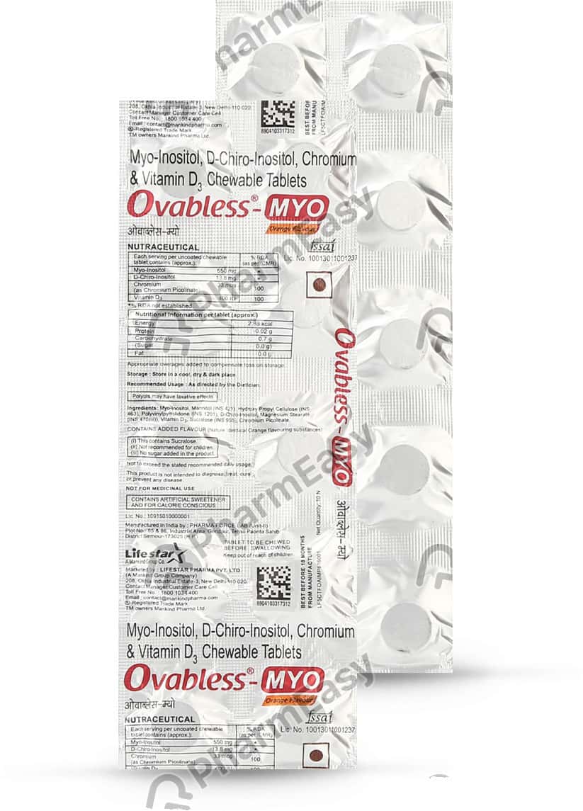 Ovabless Myo Orange Flavour Strip Of 10 Chewable Tablets: Uses, Side ...