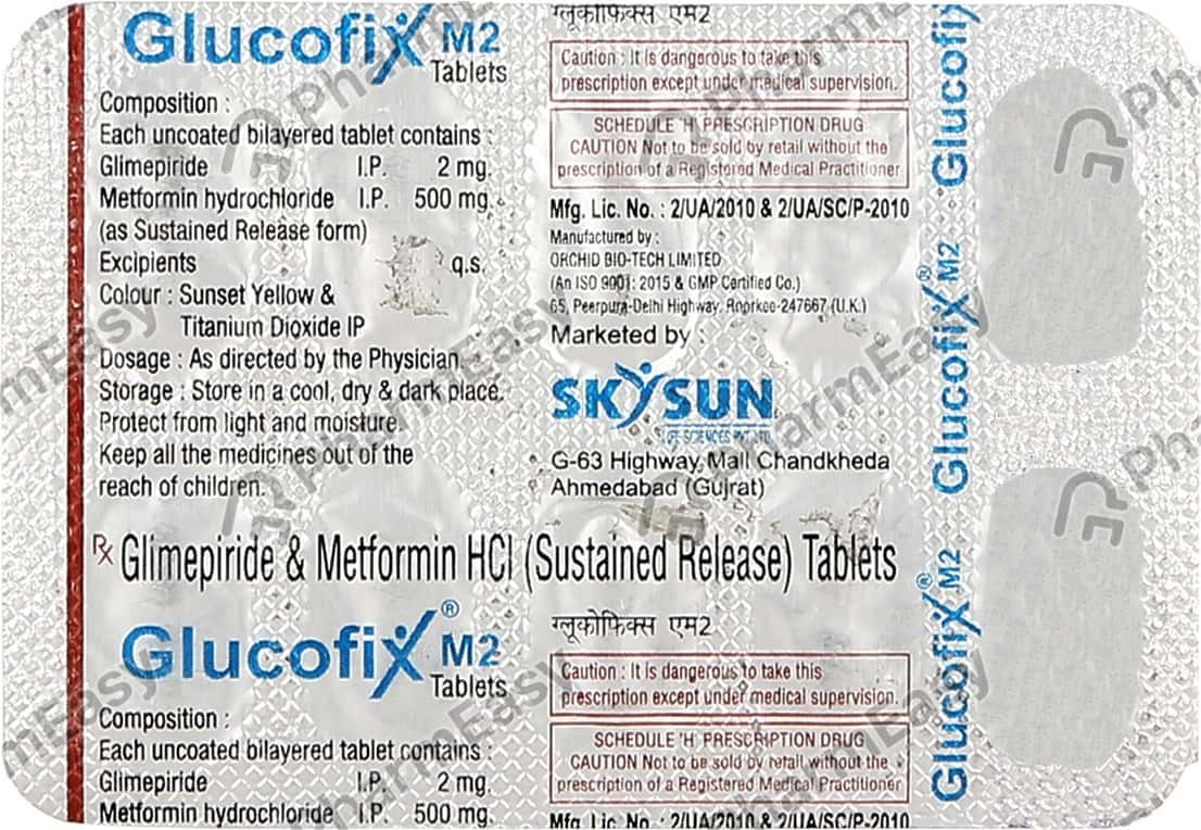 Glucofix M2 Strip Of 10 Tablets: Uses, Side Effects, Price & Dosage ...