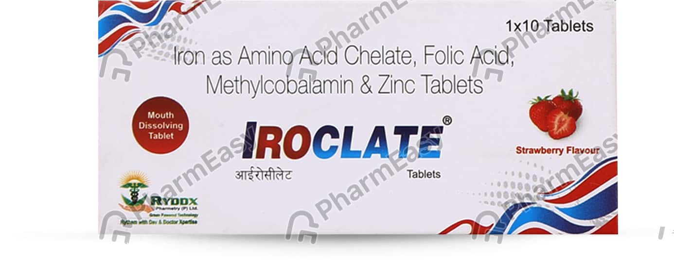 Iroclate Strawberry Flavour Strip Of 10 Tablets: Uses, Side Effects ...
