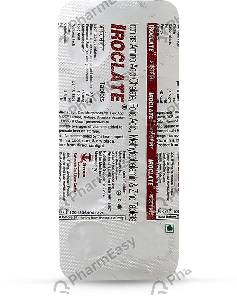 Iroclate Strawberry Flavour Strip Of 10 Tablets: Uses, Side Effects ...