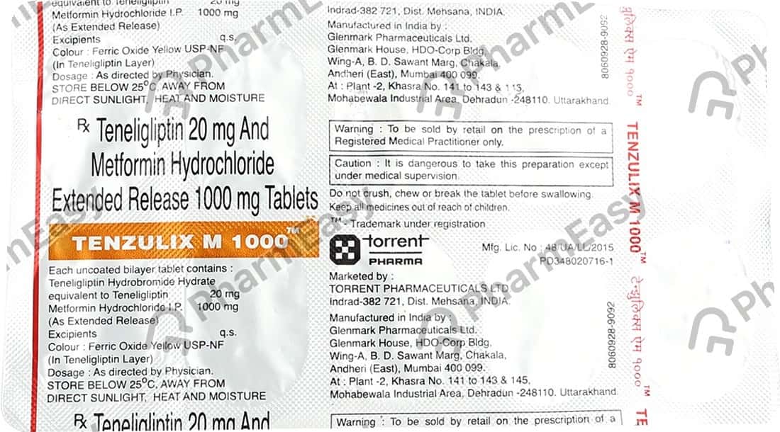 Tenzulix M 1000 Strip Of 10 Tablets: Uses, Side Effects, Price & Dosage ...