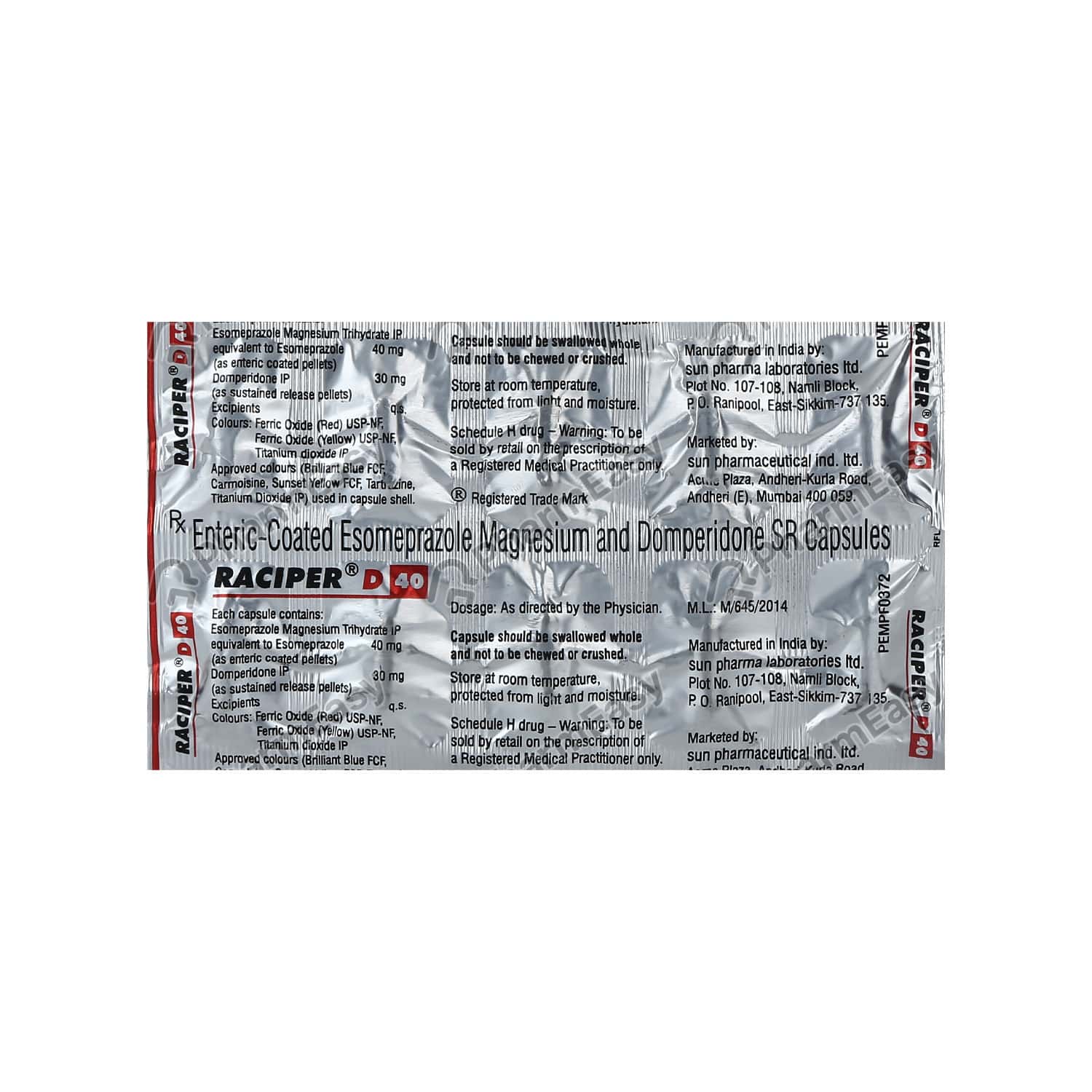 Raciper D 40 Strip Of 10 Capsules: Uses, Side Effects, Price & Dosage ...