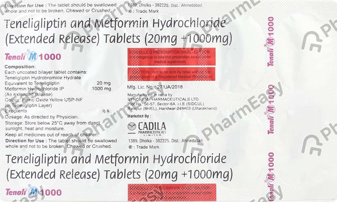 Tenali M 1000 Strip Of 10 Tablets: Uses, Side Effects, Price & Dosage ...