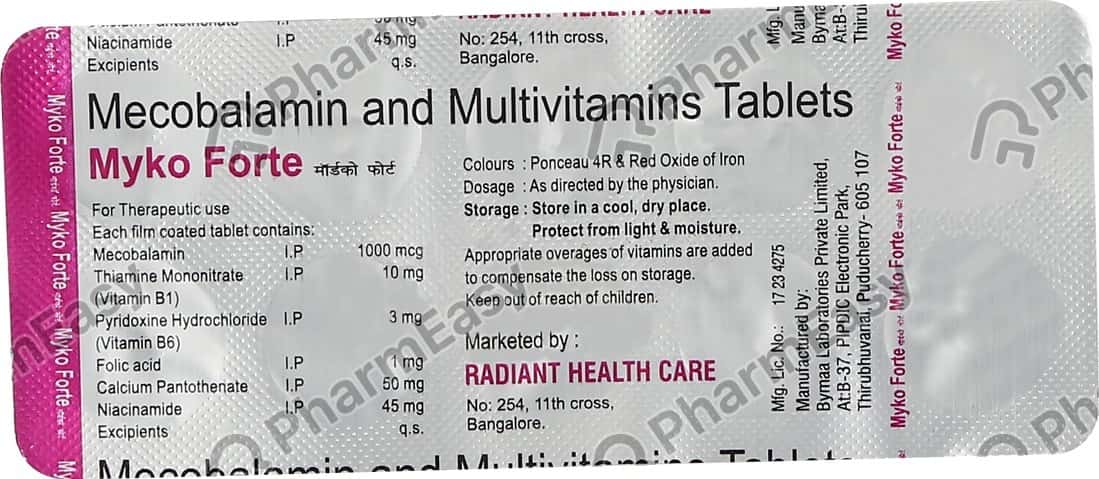 Myko Forte Strip Of 10 Tablets: Uses, Side Effects, Price & Dosage ...