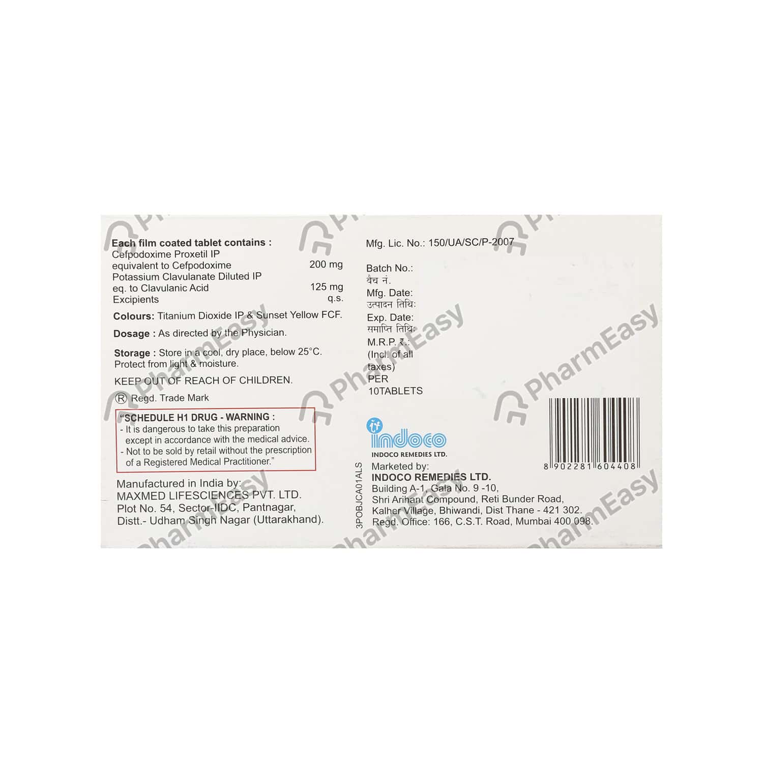 Oxipod Cv 200 Mg Tab 10'S - Uses, Side Effects, Dosage, Composition ...