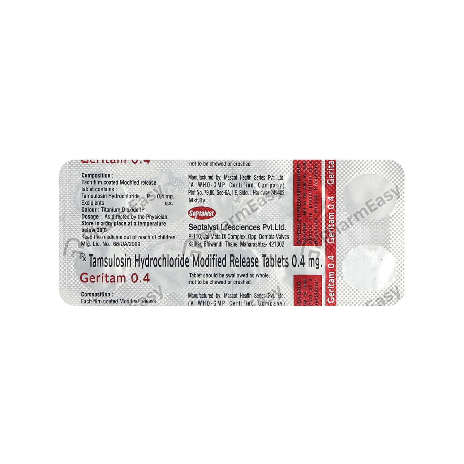 Buy Geritam 0.4 MG Tablet (10) Online at Flat 18% OFF* | PharmEasy