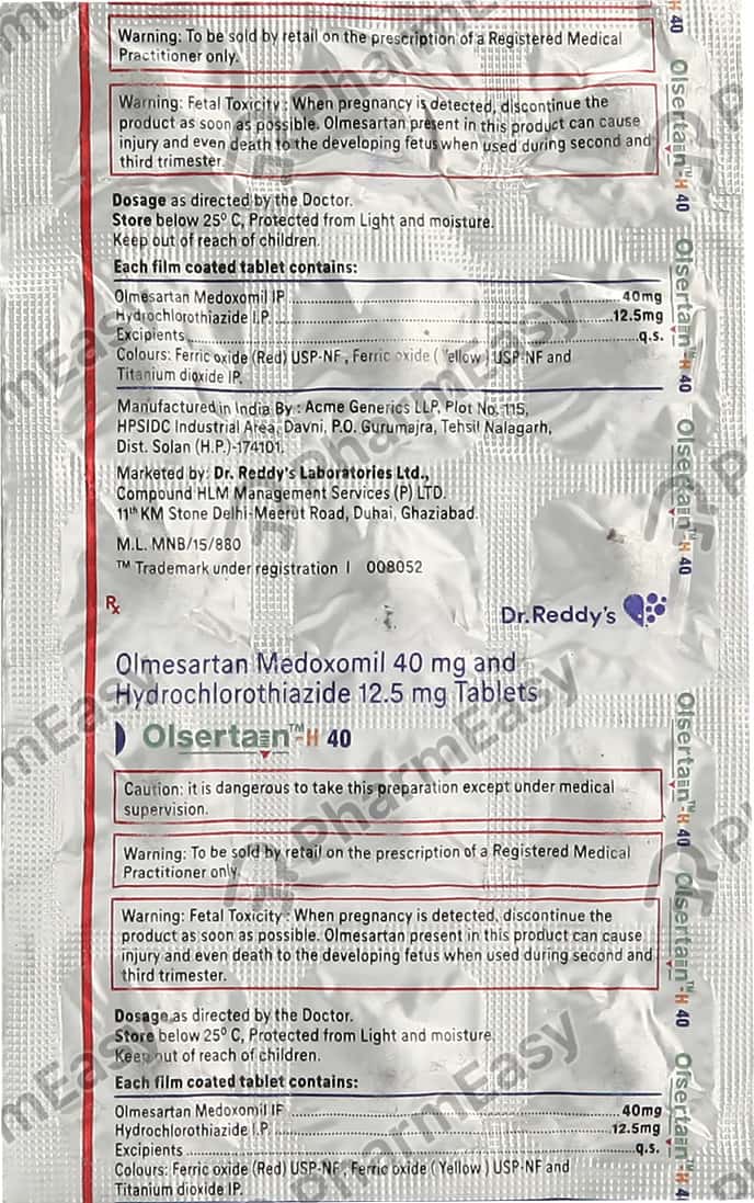 Olsertain H 40mg Strip Of 15 Tablets: Uses, Side Effects, Price ...