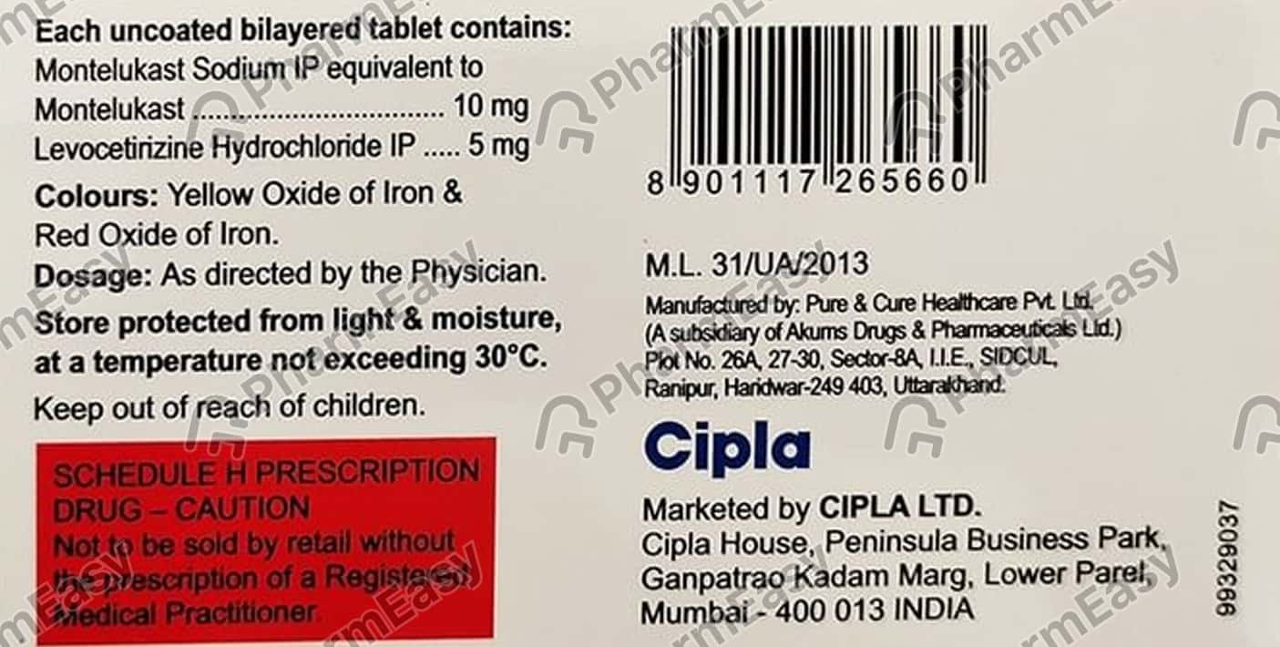 Buy Montecip Lc Strip Of 10 Tablets Online at Flat 15% OFF | PharmEasy